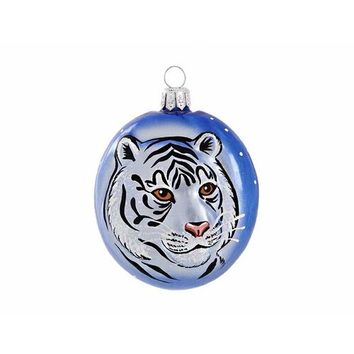 Елочная игрушка медальон-тигр, голубой, 85 мм, Елочка