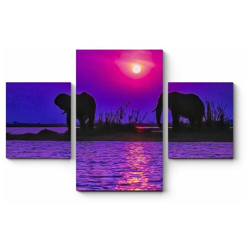 Модульная картина Слоны на водопое 120x78