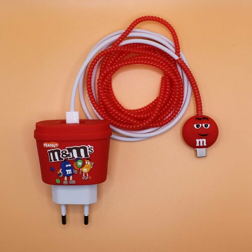Комплект с обмоткой-спиралью для кабеля и защитный чехол для зарядки и защита кабеля от излома - ММС M&Ms красная (красная)