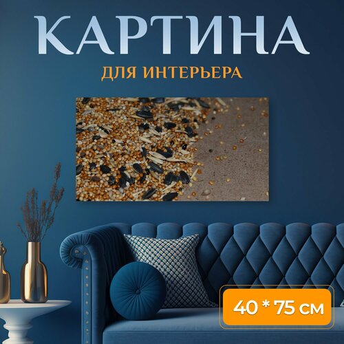 Картина на холсте "Россыпь, зерно, семечки" на подрамнике 75х40 см. для интерьера