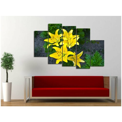Модульная картина на Дереве - "Желтые лилии", размер 90х60 см
