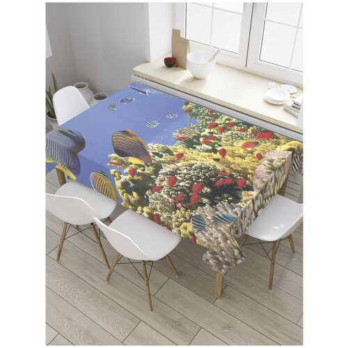 Скатерть прямоугольная JoyArty на кухонный стол "Рыбные холмы" из оксфорда, 180x145 см