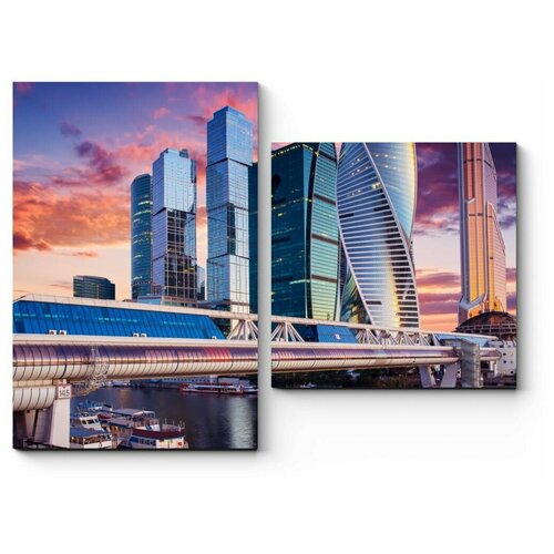 Модульная картина Бизнес центр на закате, Москва 70x53