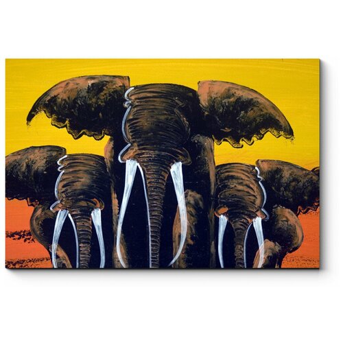 Модульная картина Могучее трио слонов 70x47