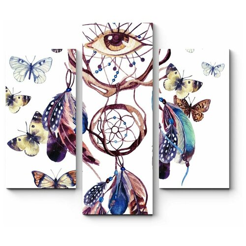 Модульная картина Ловец снов в окружении порхающих бабочек 70x63