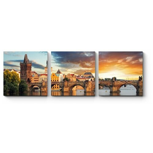 Модульная картина Карлов мост и спокойная Влтава, Прага 70x23