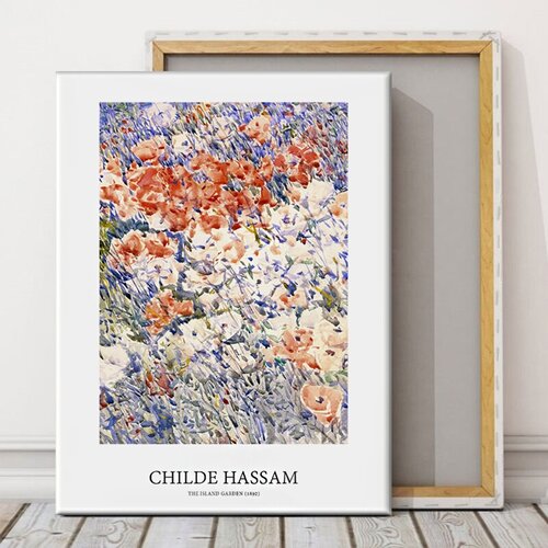 Картина на холсте 40х50 см "Луговые цветы. Чайльд Гассам репродукция", Большая картина для интерьера на стену, на подрамнике