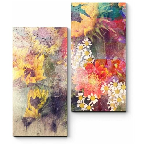 Модульная картина Подсолнухи и полевые цветы 40x50