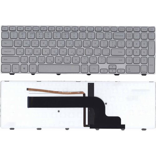 Клавиатура для ноутбука Dell 15-7000 15-7537 Серебряная P/n: 0KK7X9, KK7X9, NSK-LG0BW, NSK-LG0LN