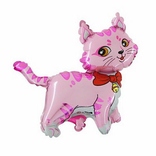 Шар фольгированный 13"Кошечка с бантом", для палочки, цвет розовый, 5 шт.