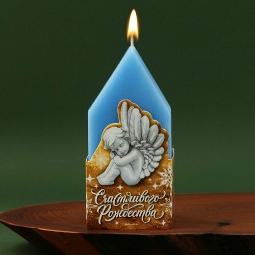 Новогодняя свеча в форме домика «Счастливого рождества», без аромата, 6 х 6 х 12,5 см. (комплект из 8 шт)