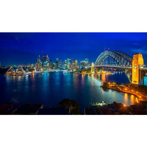 Картина на холсте 60x110 LinxOne "Sydney city ночные города New" интерьерная для дома / на стену / на кухню / с подрамником