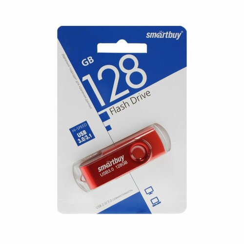 Флешка Twist, 128 Гб, USB 3.1, чт до 70 Мб/с, зап до 40 Мб/с, красная