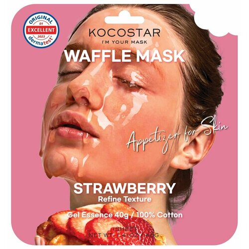 KOCOSTAR WAFFLE MASK Strawberry Тканевая маска для лица с вафельной текстурой с экстрактом клубники 38г