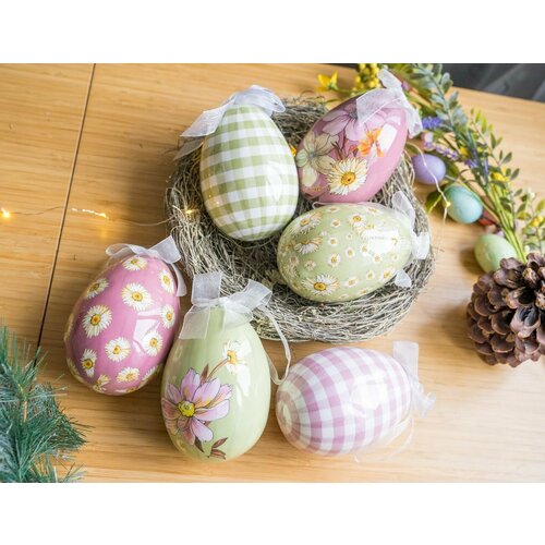 Декоративные пасхальные яйца праздник из ситца крупные, 12 см (упаковка 6 шт.), Kaemingk