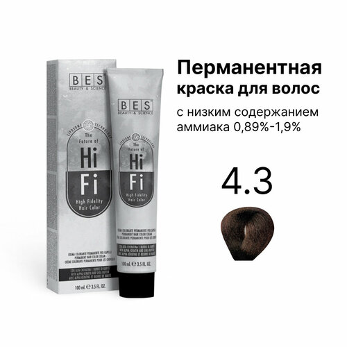 BES Перманентная крем-краска для волос HI-FI, 4.3 каштановый золотистый, 100 мл