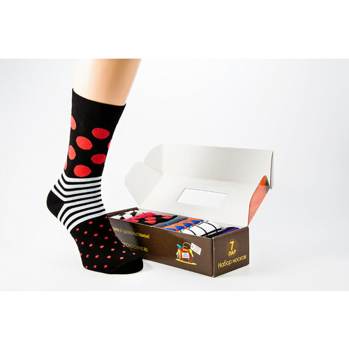 Носки Годовой запас носков, 7 пар, размер 29 (43-45), белый, черный, красный