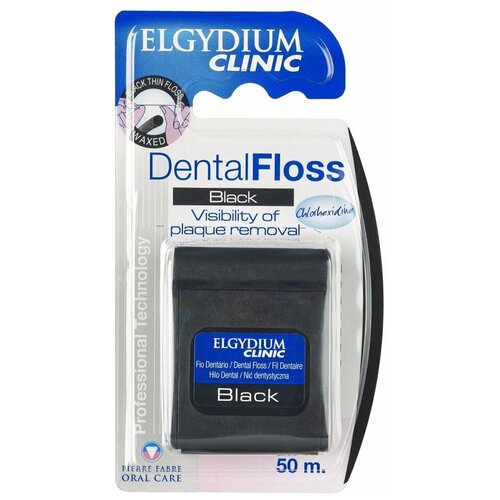 Elgydium зубная нить Клиник черная вощеная, 50 мл, голубой