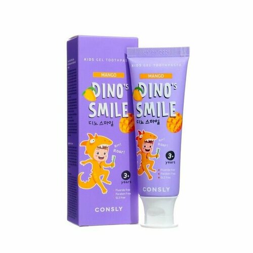 Детская гелевая зубная паста DINO's SMILE c ксилитом и вкусом манго, 60 г