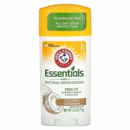 Arm & Hammer, Essentials с натуральными дезодорантами, дезодорант женский, кокос и герань, 71 г