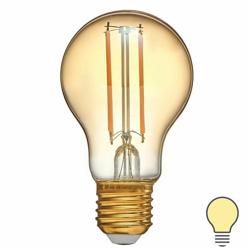 Лампа светодиодная филаментная Volpe E27 220 В 6 Вт груша прозрачная с золотистым напылением 500 лм, теплый белый свет