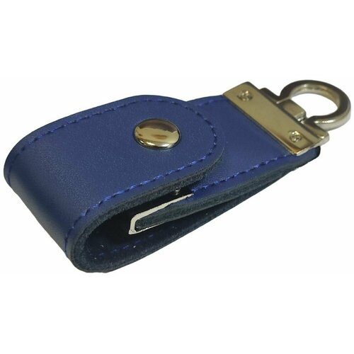 Подарочная флешка кожаная на кнопке синяя, оригинальный сувенирный USB-накопитель 4GB