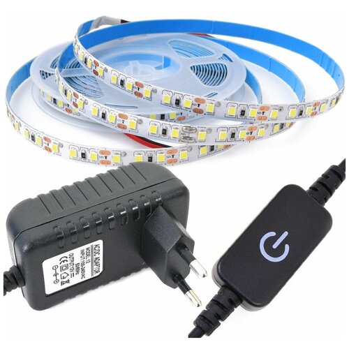 Cветодиодная лента 1 метр SMD 2835 (120 LED Холодная Белая 6500K) с блоком питания 12V 12W и выключателем (сенсором с регулировкой яркости)