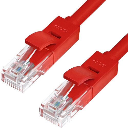Greenconnect Патч-корд прямой 0.15m, UTP кат.5e, красный, позолоченные контакты, 24 AWG, литой, GCR-LNC04-0.15m, ethernet high speed 1 Гбит/с, RJ45, T