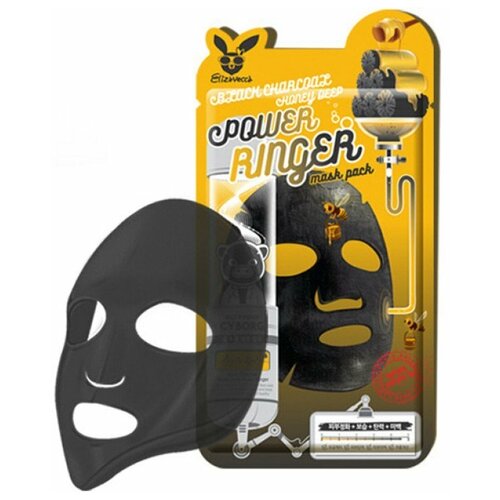 Elizavecca Тканевая маска с древесным углем и медом Black Charcoal Honey Deep Power Ringer Mask, 23 г, 23 мл