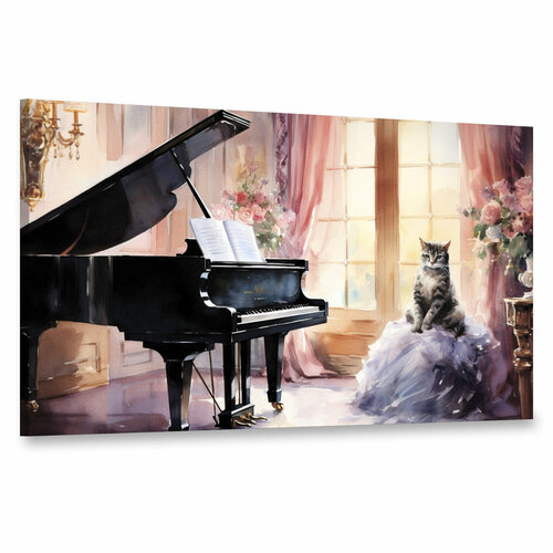 Интерьерная картина 100х60 "Кот и его музыка"