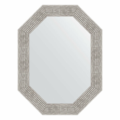 Зеркало настенное Polygon EVOFORM в багетной раме волна хром, 66х86 см, для гостиной, прихожей, кабинета, спальни и ванной комнаты, BY 7195