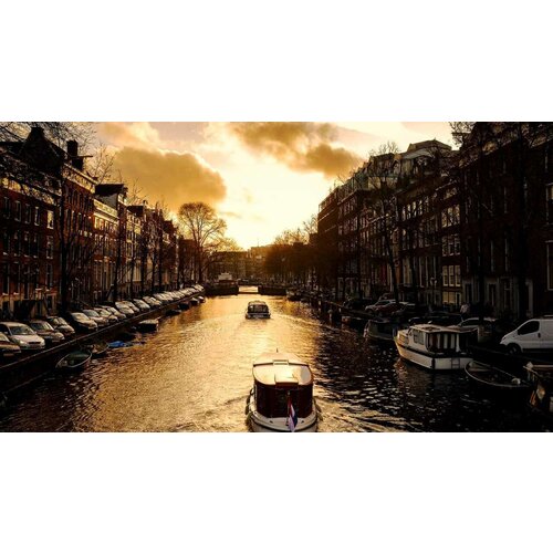 Картина на холсте 60x110 LinxOne "Amsterdam Амстердам Нидерланды" интерьерная для дома / на стену / на кухню / с подрамником