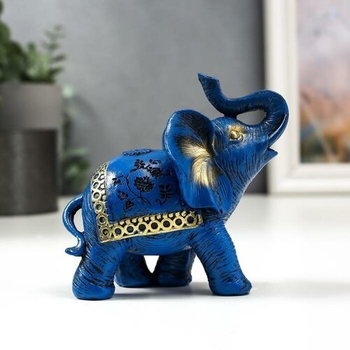 Сувенир полистоун "Синий слон с золотым узором на попоне" 11х11,5х6 см