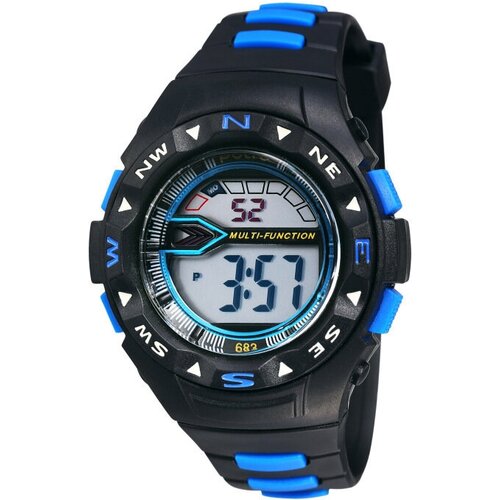 Наручные часы Polit спортивные электронные с секундомером, будильником и подсветкой., черный, синий