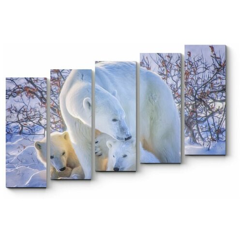 Модульная картина Семейная прогулка полярных медведей 90x63