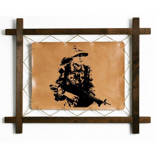Картина Воин, интерьерная для украшения и декора на стену в деревянной раме, подарок, натуральная кожа, BoomGift