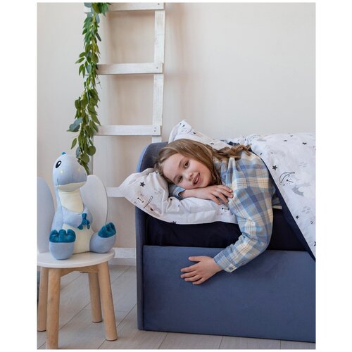 Детская кроватка "LEELOO" односпальная с бортиком, мягкая, синяя, 80*180 см