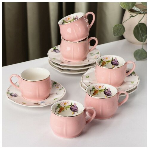 Сервиз кофейный «Сирена» 12 предметов: 6 чашек 100 мл 6 блюдец 12 см цвет розовый