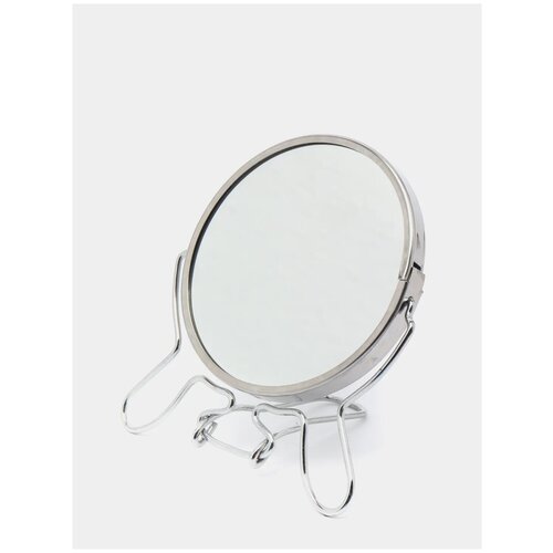 Зеркало косметическое настольное круглое двустороннее поворотное в металлической оправе №8 диаметр 19см