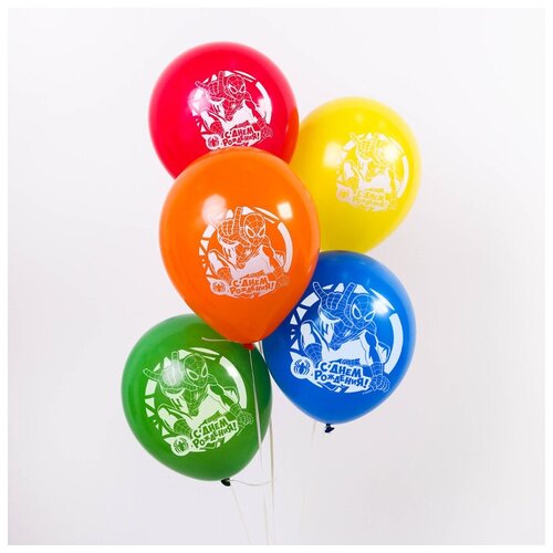 Воздушные шары «С Днем Рождения», Человек-паук, 5 шт, 12"