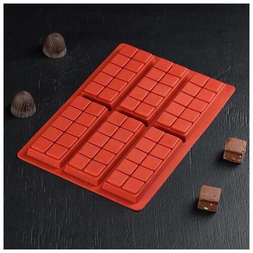 Форма силиконовая для шоколада «Плитка. Мелкие дольки», 26×17×1 см, 6 ячеек, цвет микс
