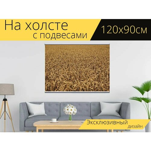 Картина на холсте "Кукурузное поле, зерновое поле, пшеничное поле" с подвесами 120х90 см. для интерьера