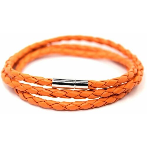 Плетеный браслет Handinsilver ( Посеребриручку ) Браслет плетеный кожаный с магнитной застежкой, 1 шт., размер 17 см, серебристый, оранжевый