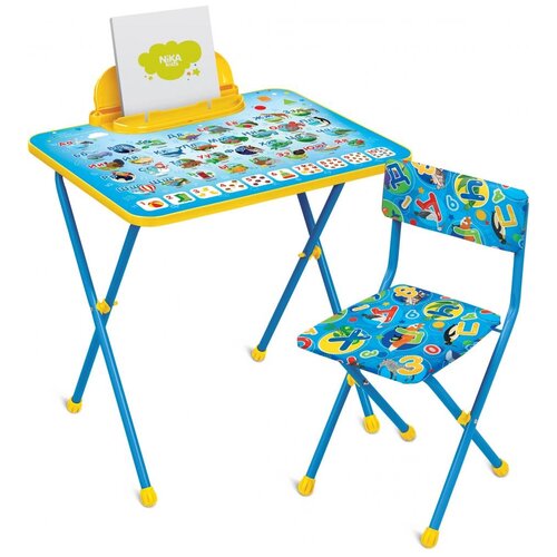 Комплект Nika стол + стул "Познайка" Азбука (КП2/9) 60x45 см голубой/желтый