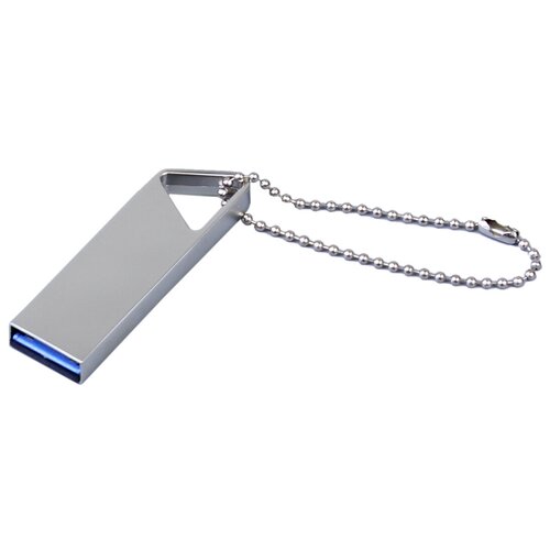 Компактная металлическая флешка с треугольным отверстием для цепочки (256 GB USB 3.1 Серебро Mini033)