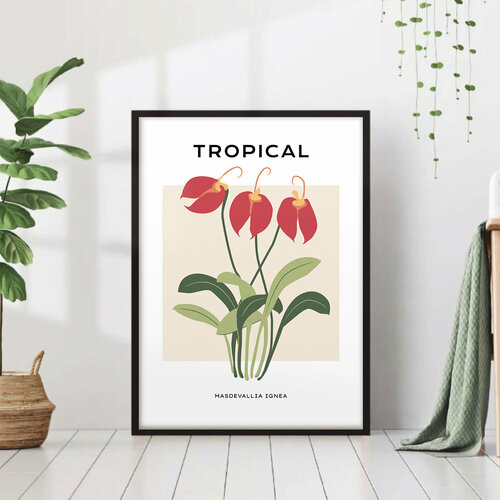 Постер "Тропическа орхидея" 50 на 70 в черной рамке / Картина для интерьера / Плакат / Постер на стену / Интерьерные картины