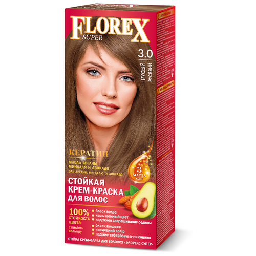 Florex Florex Super стойкая крем-краска, 3.0 Русый, 100 мл