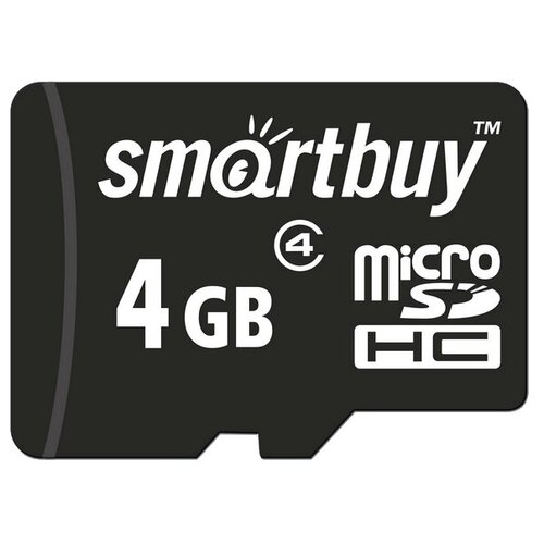 Карта памяти SmartBuy microSDHC 4 ГБ Class 4, адаптер на SD, 1 шт., черный