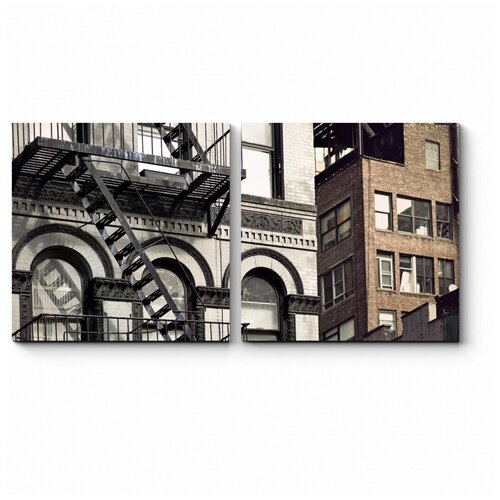 Модульная картина История Нью-Йорка в зданиях 150x75
