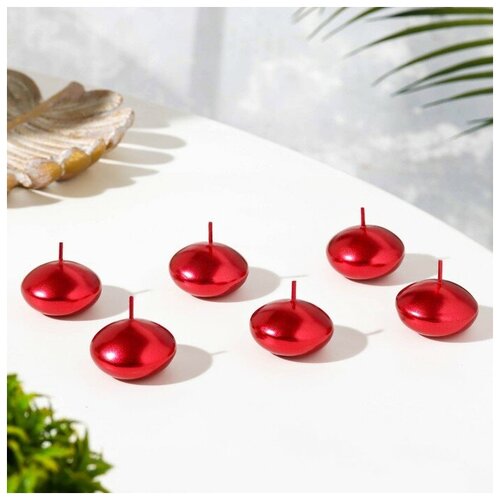 Набор плавающих свечей "Овал", 6 штук, красный металлик, 4×2см